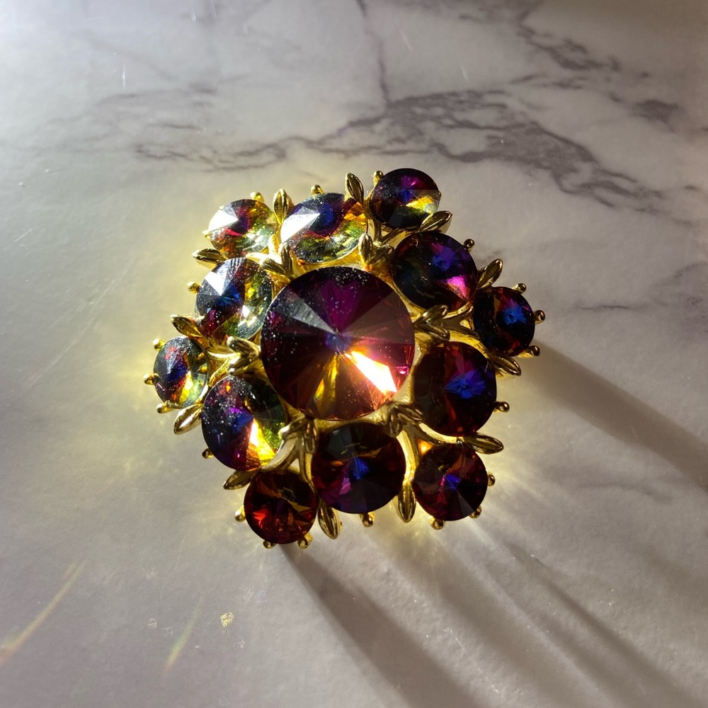 Vintage 60’s Lisner Watermelon Rivoli Dome Brooch - Gem
